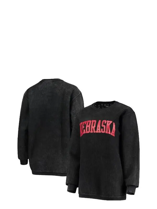 PRESSBOX Nebraska Huskers Comfy Cord Vintage Wash Pullover Sweatshirt - Black