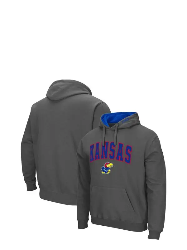 COLOSSEUM Kansas Jayhawks Arch & Logo 3.0 Pullover Hoodie - Charcoal