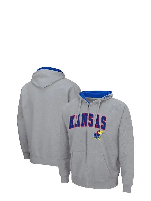 COLOSSEUM Kansas Jayhawks Arch & Logo 3.0 Full-zip Hoodie - Heather Gray