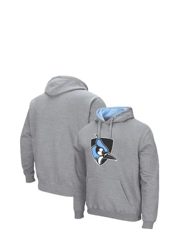 COLOSSEUM Heathered Pullover Hoodie With Johns Hopkins Blue Jays Logo - Heather Gray