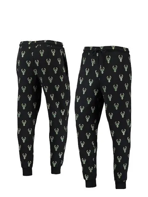 THE WILD COLLECTIVE Milwaukee Bucks Allover Logo Jogger Pants - Black