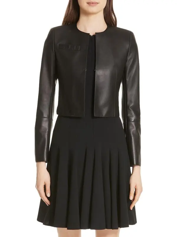 Akris Hasso Leather Crop Jacket - Black