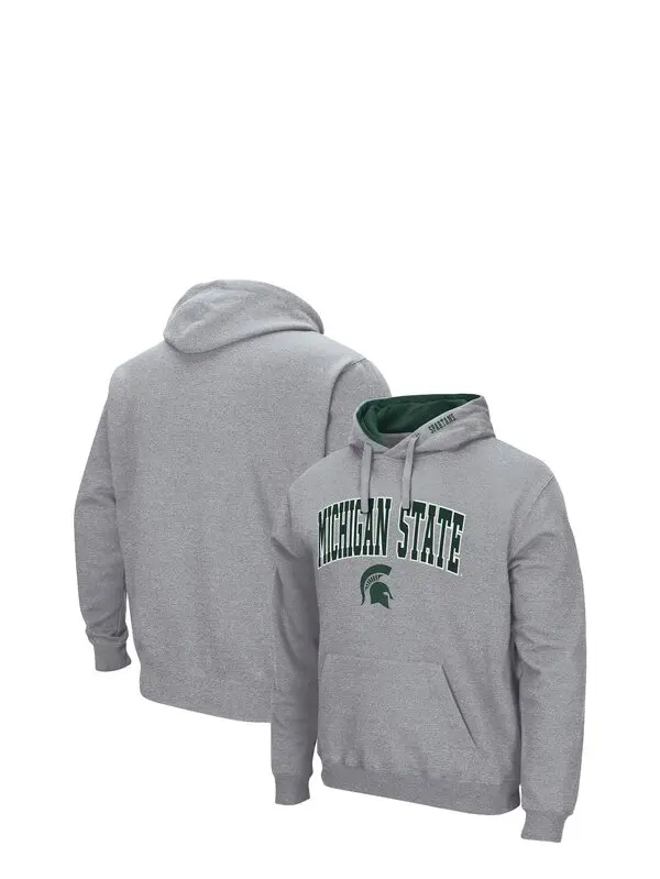 COLOSSEUM Michigan State Spartans Arch & Logo 3.0 Pullover Hoodie - Heather Gray