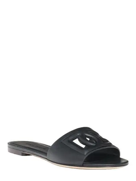 Dolce & Gabbana Bianca Interlock Slide Sandal - Black