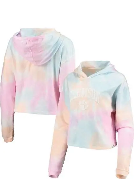 LEAGUE COLLEGIATE WEAR Clemson Tigers Tie-dye Cropped Pullover Hoodie - Pink