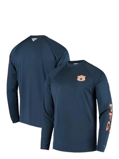 Columbia Pfg Auburn Tigers Terminal Tackle Omni-shade Long Sleeve T-shirt - Navy