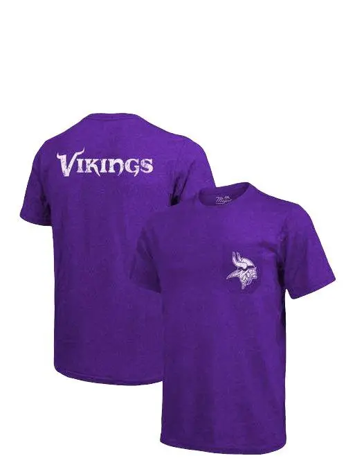 MAJESTIC THREADS Minnesota Vikings Tri-blend Pocket T-shirtheathered - Purple