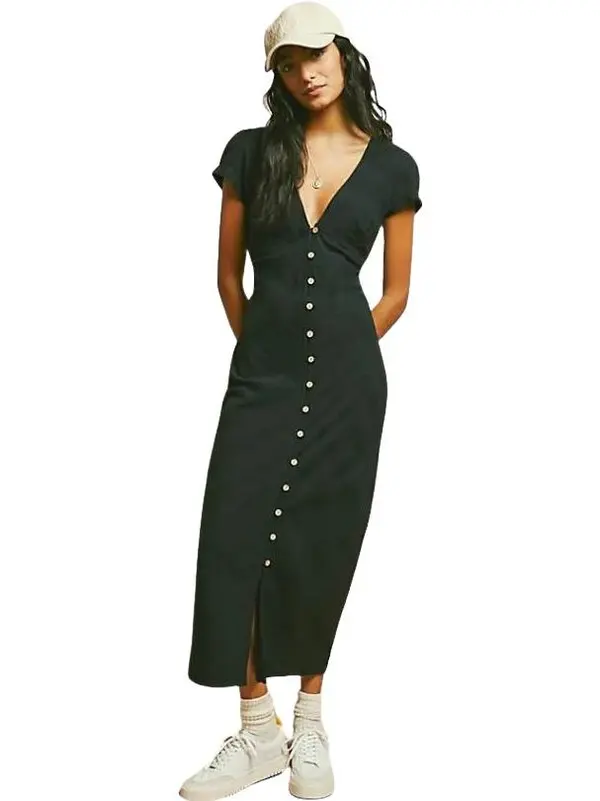 Free People New In Town Midi Dress - Black