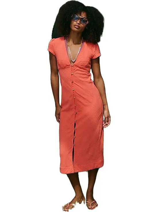 Free People New In Town Midi Dress - Radiant Watermelon