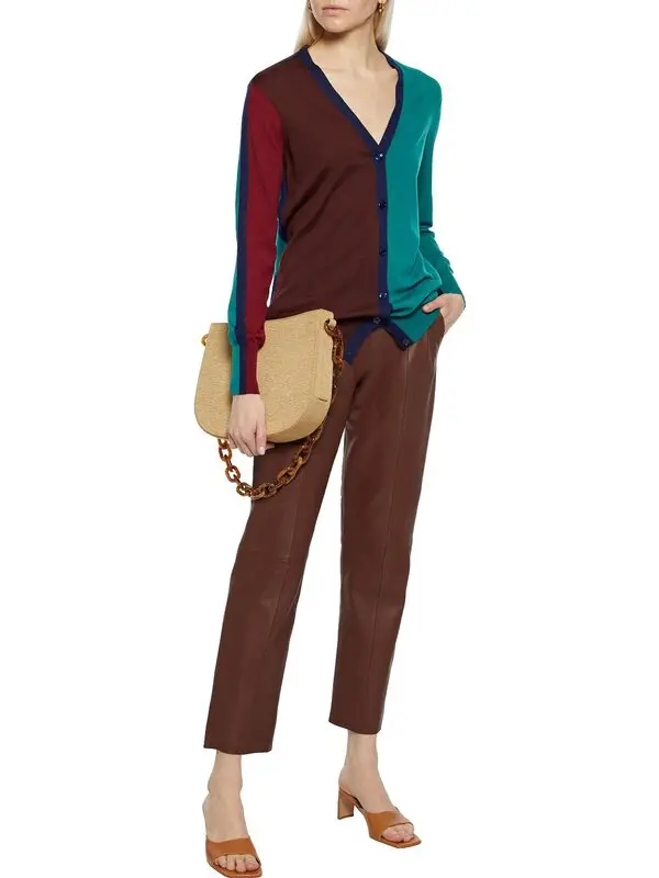 FERRAGAMO Colorblock Wool Cardigan - Teal