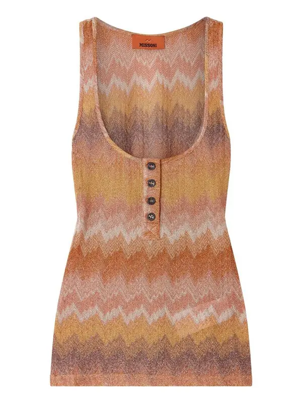 Missoni Striped Metallic Crochet-knit Tank - Gold