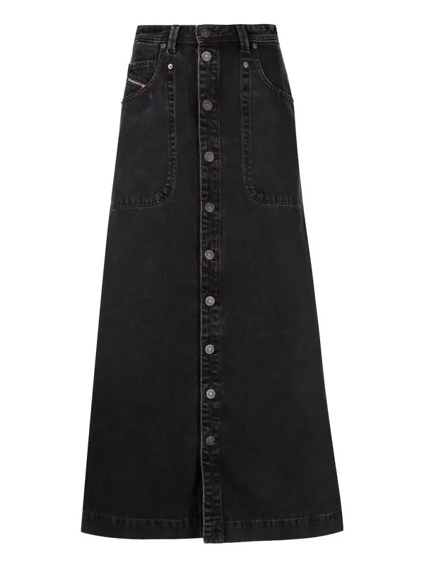 DIESEL® A-line Denim Maxi Skirt With Logo Detail - Black