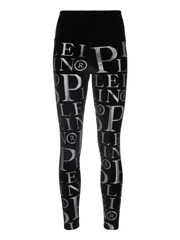 Philipp Plein Velvet Logo-print High-waisted Leggings - Black
