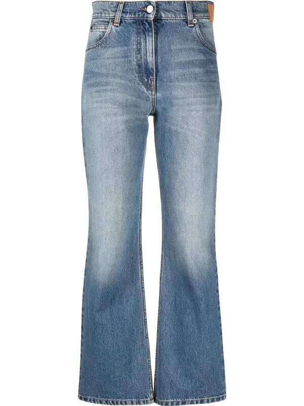 Palm Angels Star-detail Flared Cropped Jeans - Blue