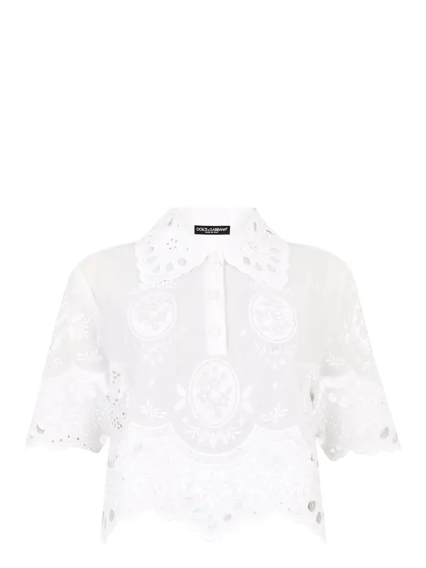 Dolce & Gabbana Embroidered Gauze Polo Shirt - White