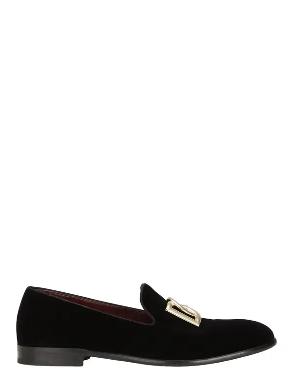 Dolce & Gabbana Dg-plaque Velvet Slippers - Black