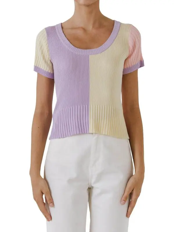 English Factory Colorblocked Ribbed Knit Top - Multi