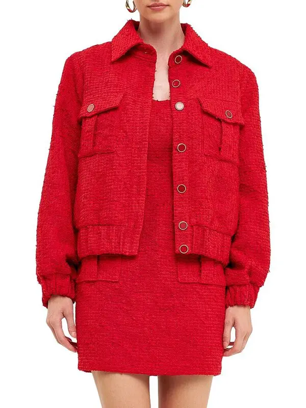 Endless Rose Bouclé Trucker Jacket - Red