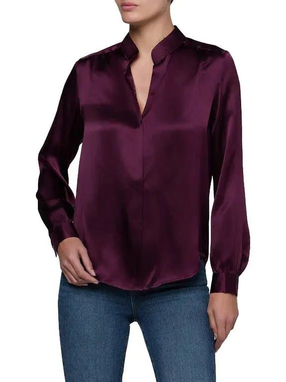 L'Agence Bianca Silk Satin Blouse - Dark Plum