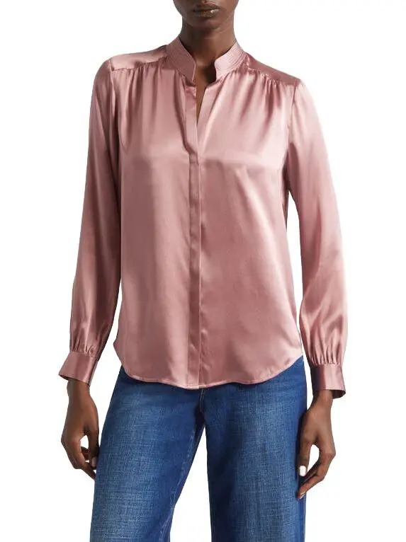L'Agence Bianca Silk Satin Blouse - Mauve Rose