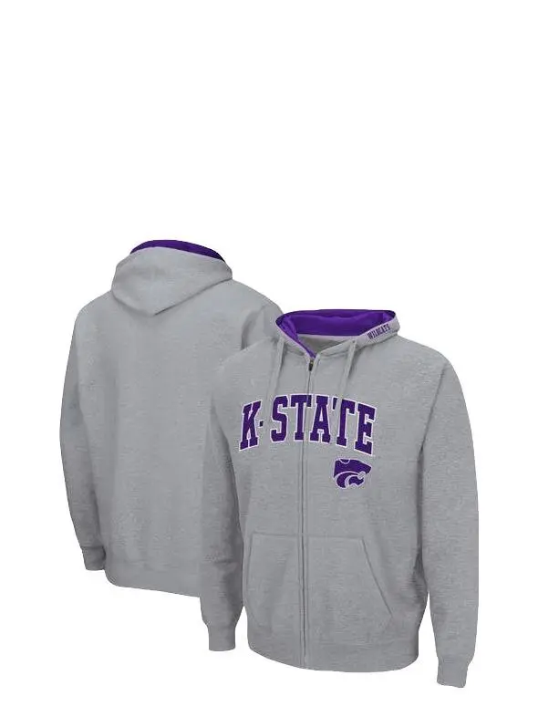 COLOSSEUM Kansas State Wildcats Arch & Logo 3.0 Full-zip Hoodie - Heather Gray