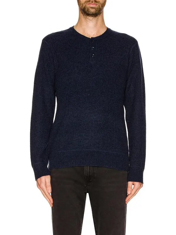 SCHOTT Button Henley Sweater - Navy