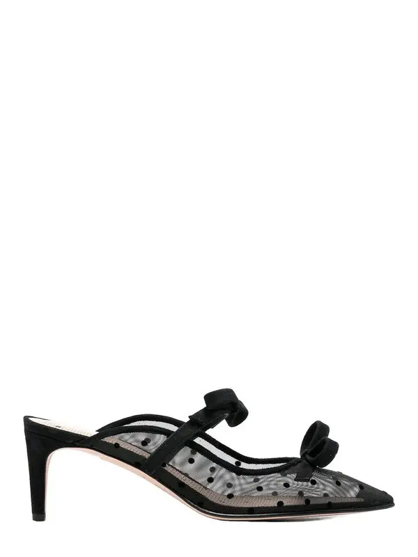 Red Valentino Polka Dot Mesh Bow Detail Mules - Black
