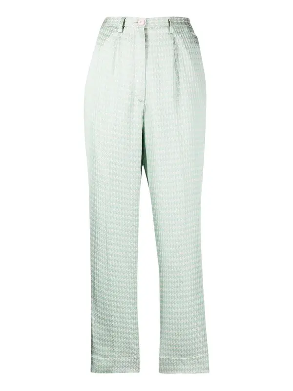 FORTE_FORTE High-rise Cropped Houndstooth Trousers - Green