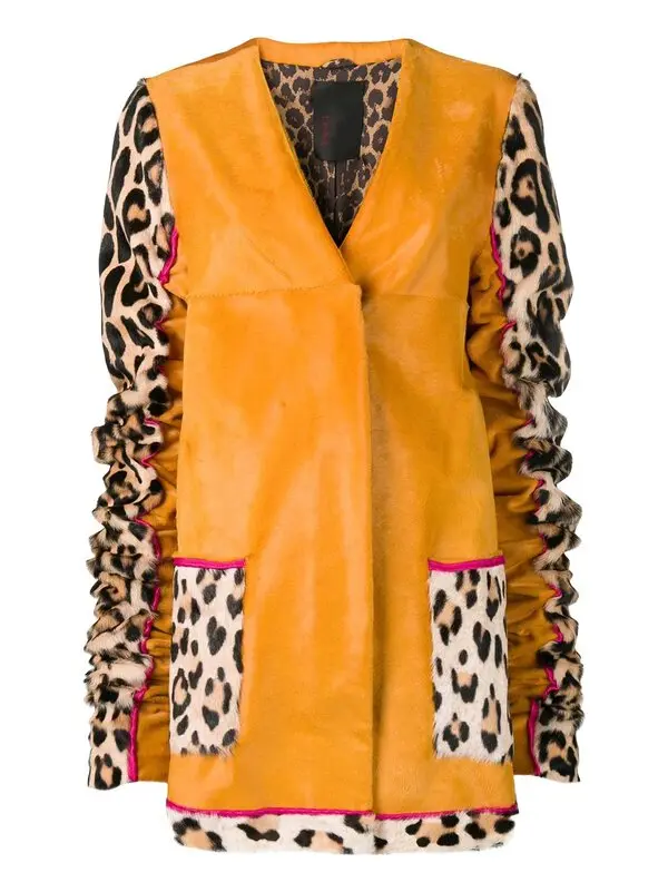 LISKA Animal Printed Sleeves Coat - Yellow