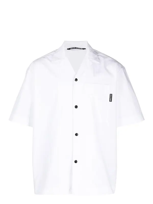 Palm Angels Curved Logo Print Bowling Shirt - White