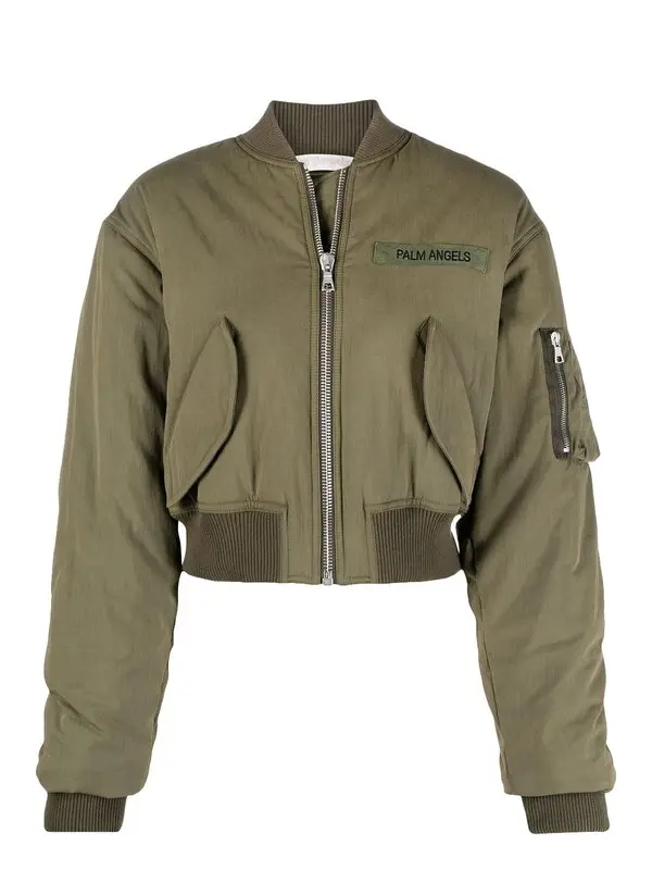 Palm Angels Cropped Bomber Jacket - Green