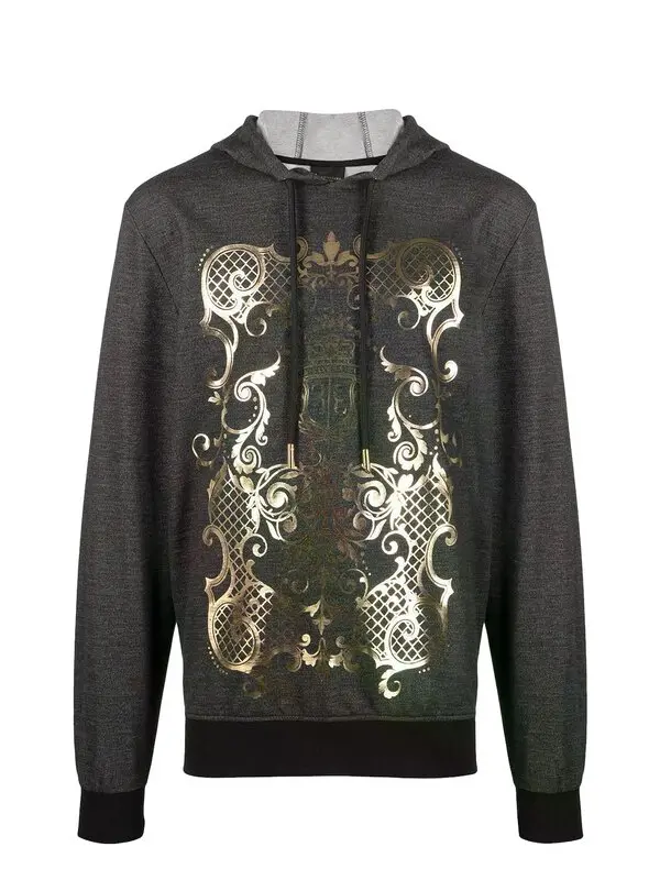 BILLIONAIRE Baroque-print Hooded Sweatshirt - Black