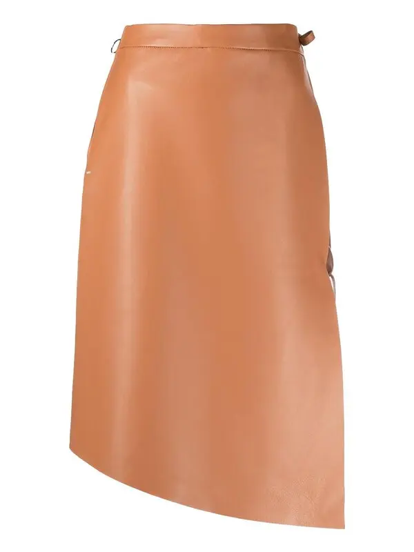 Off-White Leather Midi Skirt - Brown