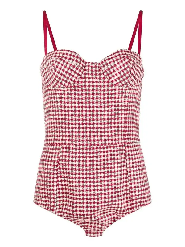 Red Valentino Houndstooth Bustier Bodysuit - Red