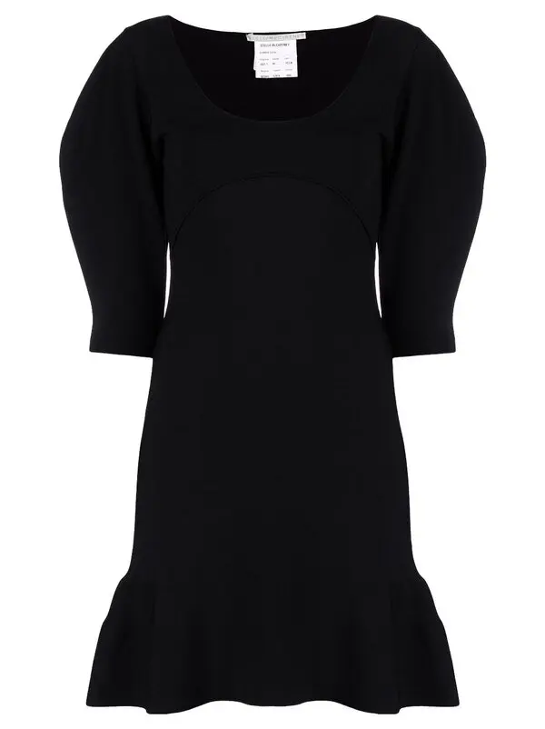 Stella McCartney Knit Puff Sleeve Dress With Ruffle Hem - Black