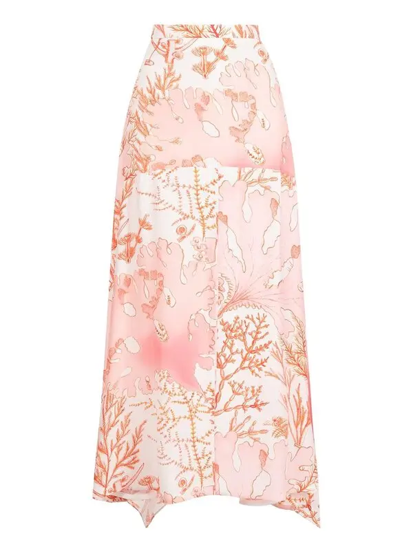 Stella McCartney Coral Print Handkerchief Hem Maxi Skirt - Neutrals