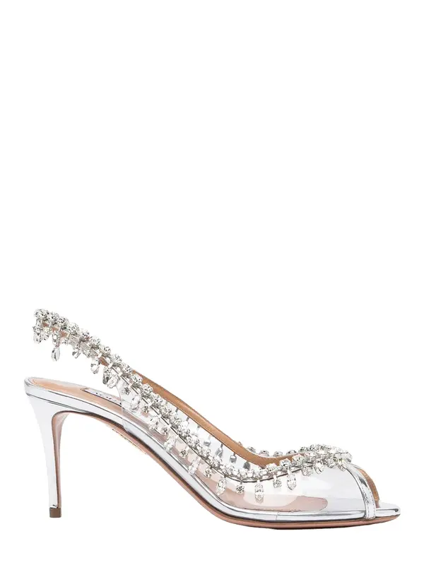 AQUAZZURA Embellished Open-toe Pumps - Silver
