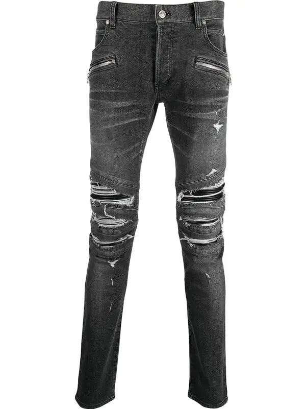 Balmain Ripped Detailing Slim-fit Jeans - Black
