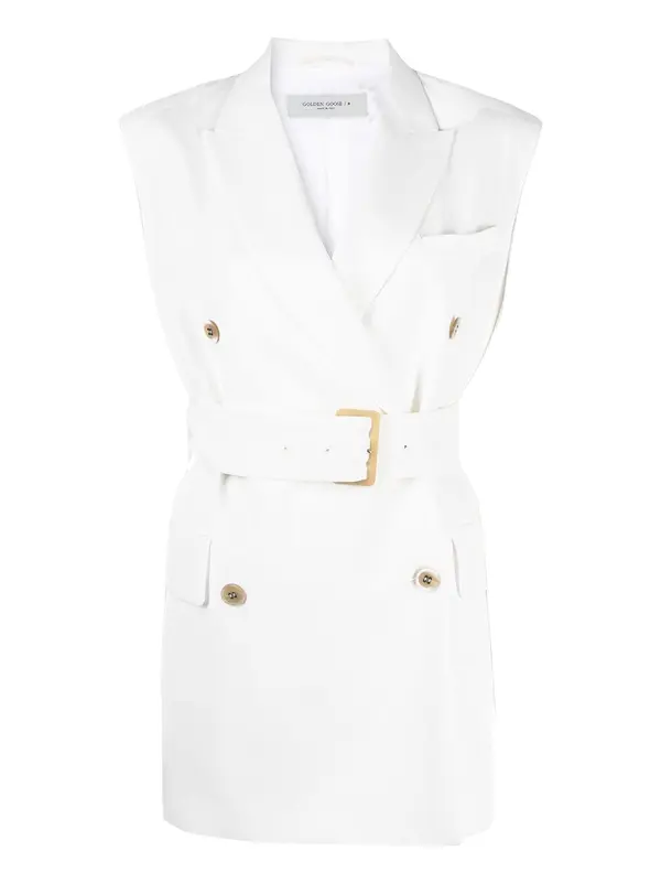 GOLDEN GOOSE Double-breasted Belted Blazer - White