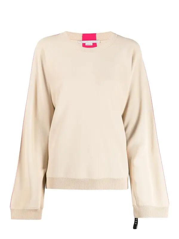 Stella McCartney Beige Cotton-blend Rib-trim Jumper With Pink Stripe Detail - Neutrals