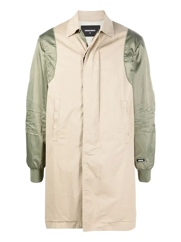 Dsquared2 Contrast-sleeve Single-breasted Coat - Neutrals