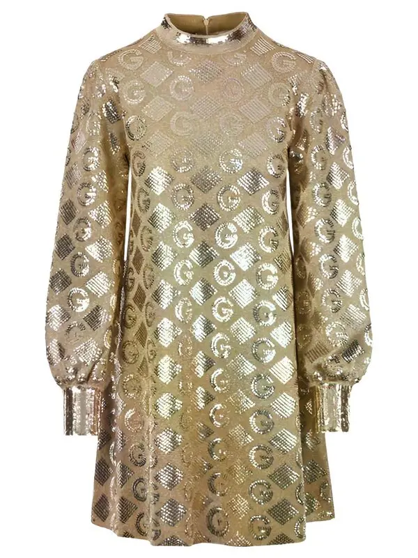 Gucci Lamé G Rhombi Jacquard Dress - Gold