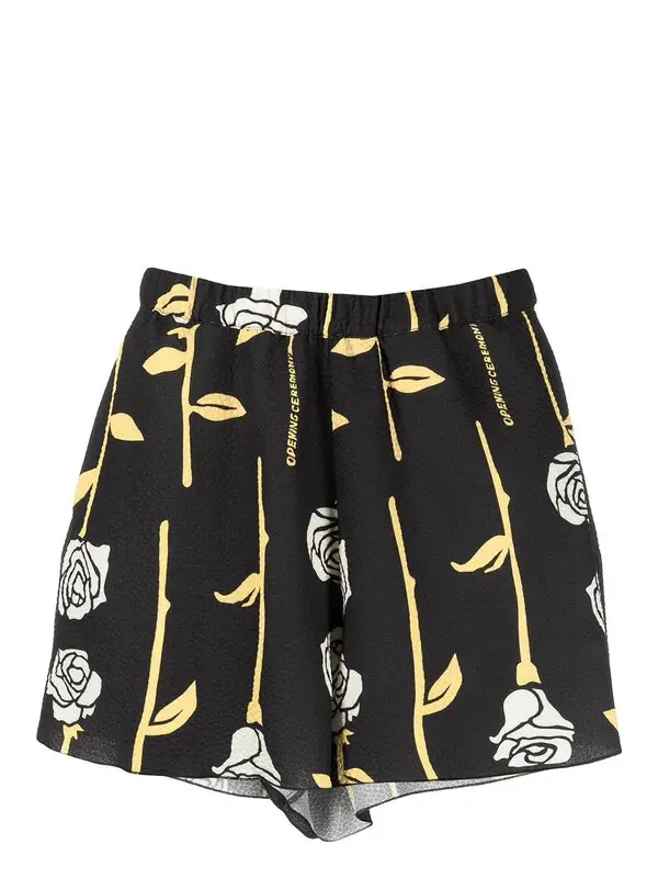 Opening Ceremony Rose-print Elasticated Shorts - Black
