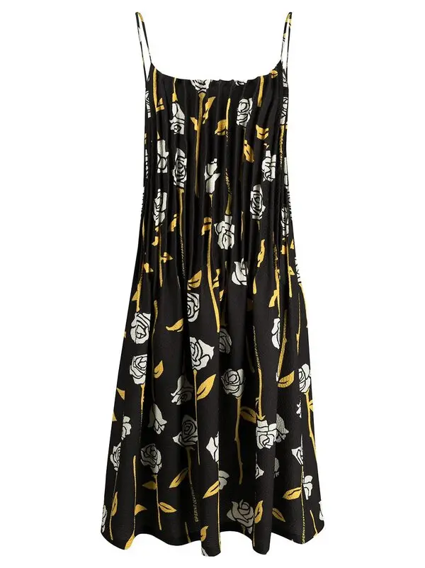 Opening Ceremony Rose-print Pleated Dress - Black