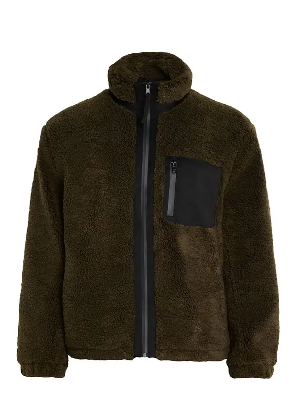 Vince Faux Sherpa Zip-up Jacket - Dark Leaf