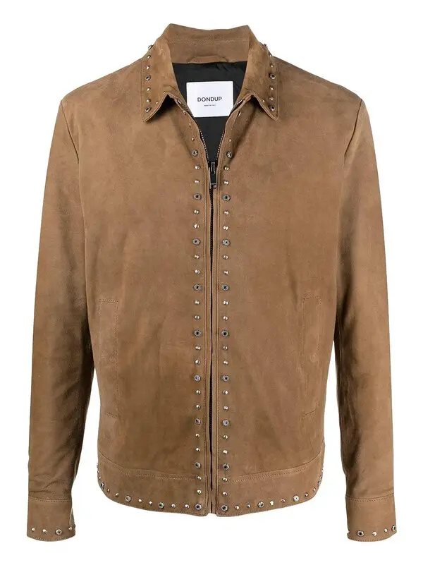 DONDUP Stud Embellished Suede Zip-up Jacket - Brown