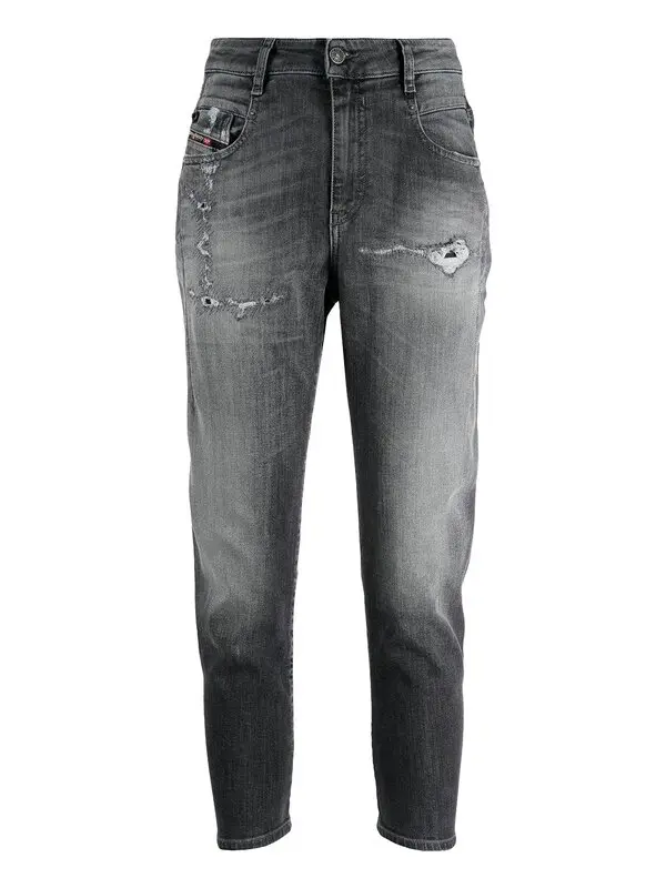 DIESEL® Cropped Distressed Boyfriend Jeans - Grey