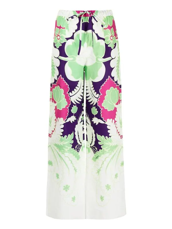 Valentino Garavani Printed Wide-leg Trousers - Green