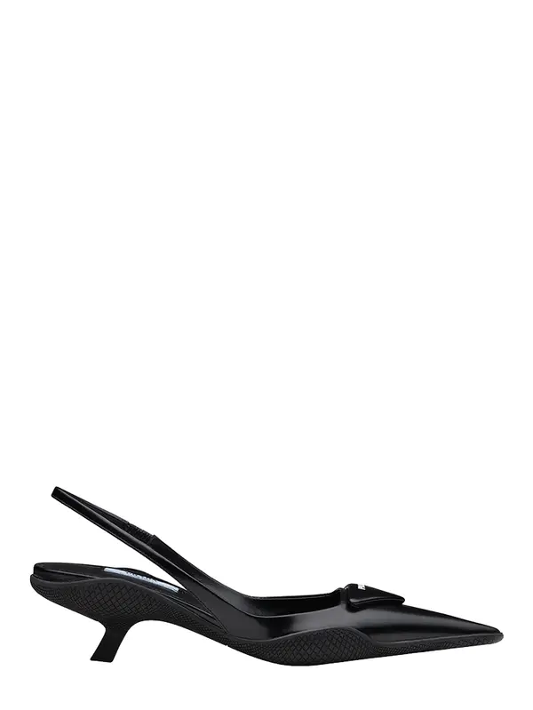 Prada Triangle Patch Slingback Pumps - Black