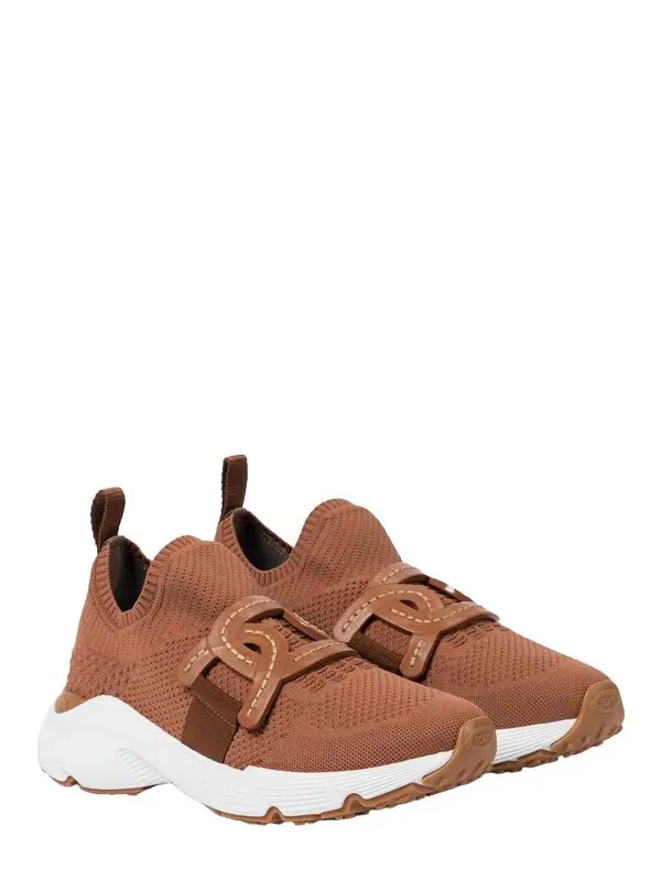 TOD'S Leather-trimmed Knit Sneakers - Beige